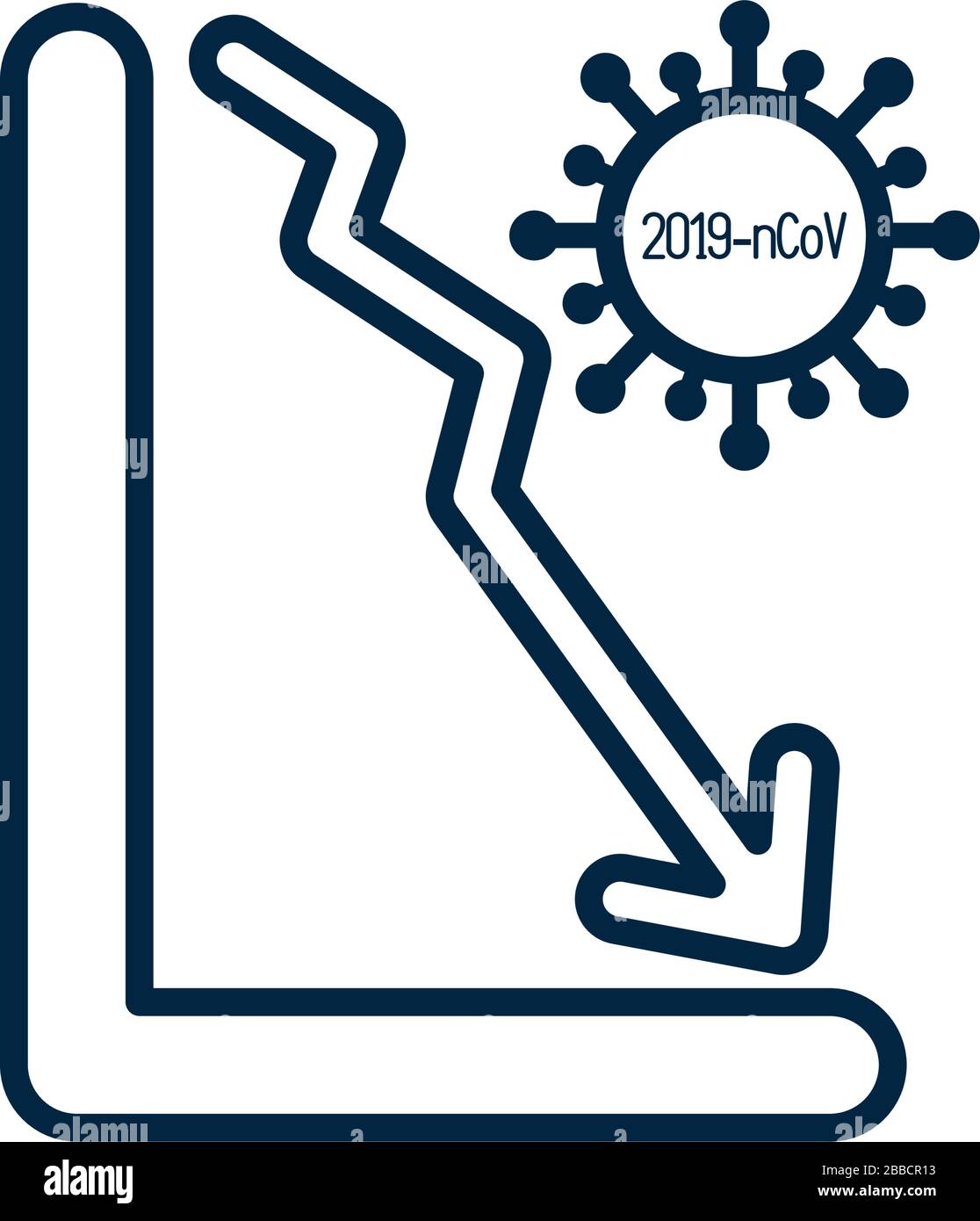 graphic char with descending financial arrow and covid19 virus symbol ...