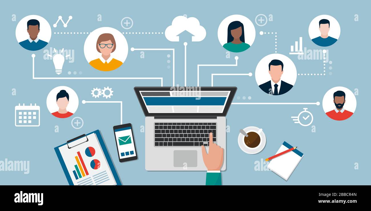 People with different skills connecting together online and working on ...