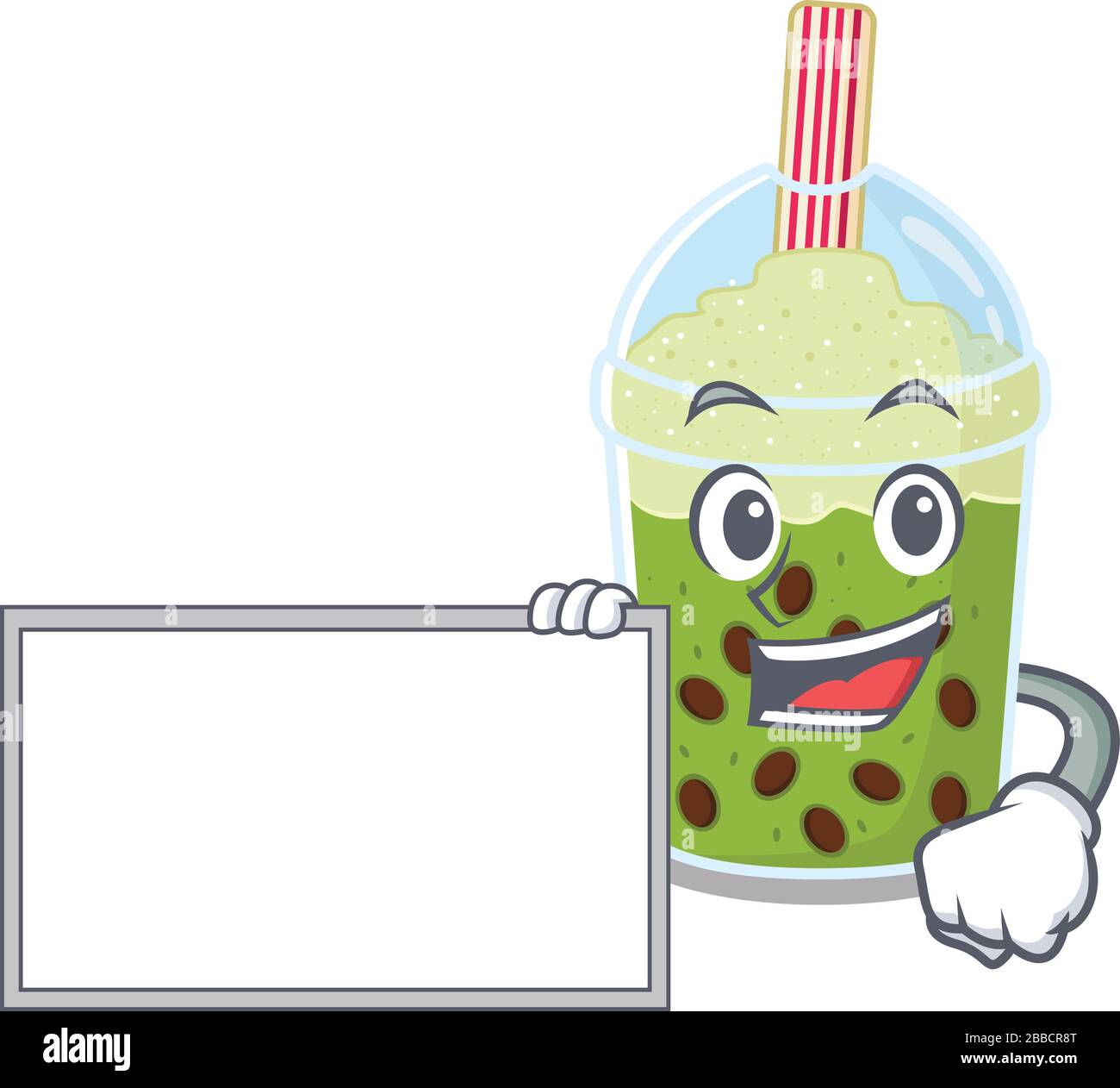 Matcha bubble tea with board cartoon mascot design style Stock Vector ...