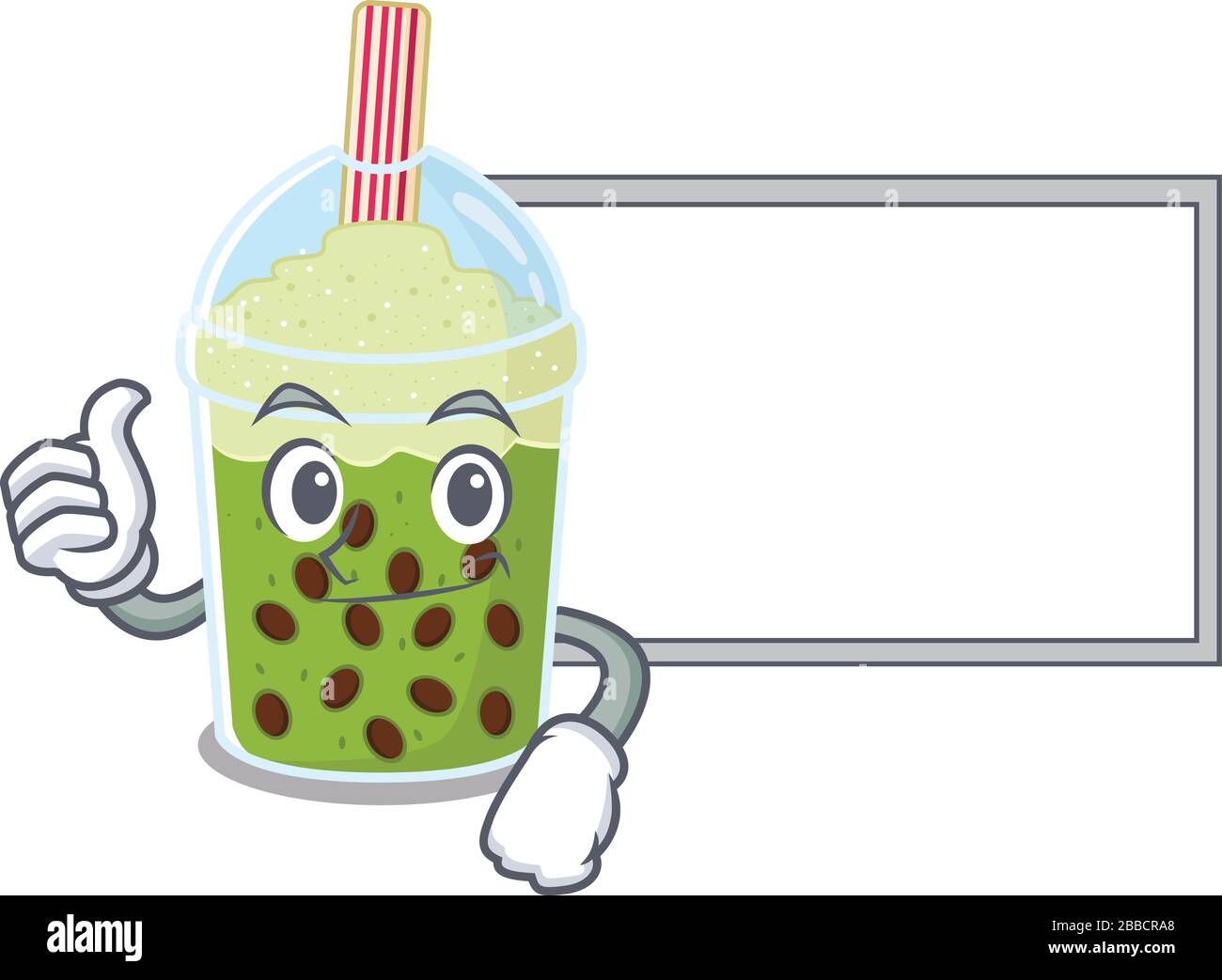 cute matcha bubble tea cartoon character Thumbs up bring a white board ...