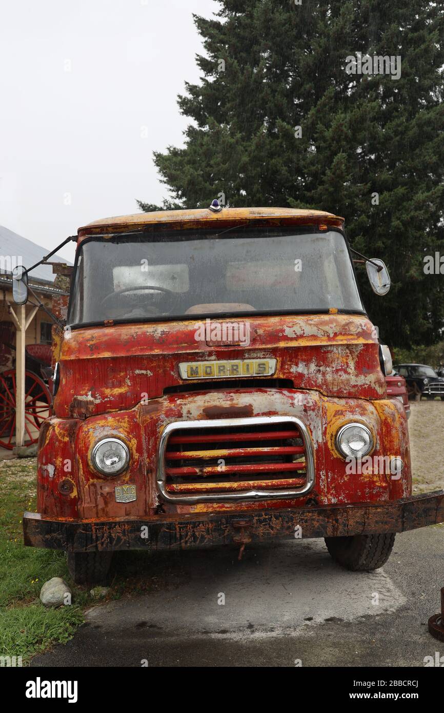 Old rusty car. Old truck. Diesel Morris. Dilapidated vintage vehicle ...