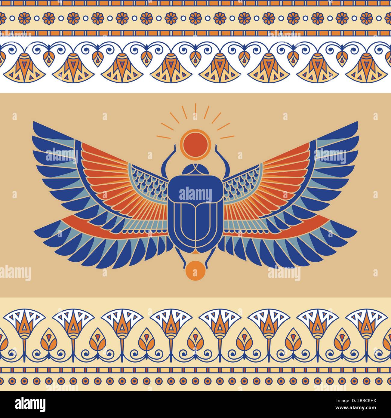 Colorful illustration of the Egyptian scarab beetle, personifying the ...