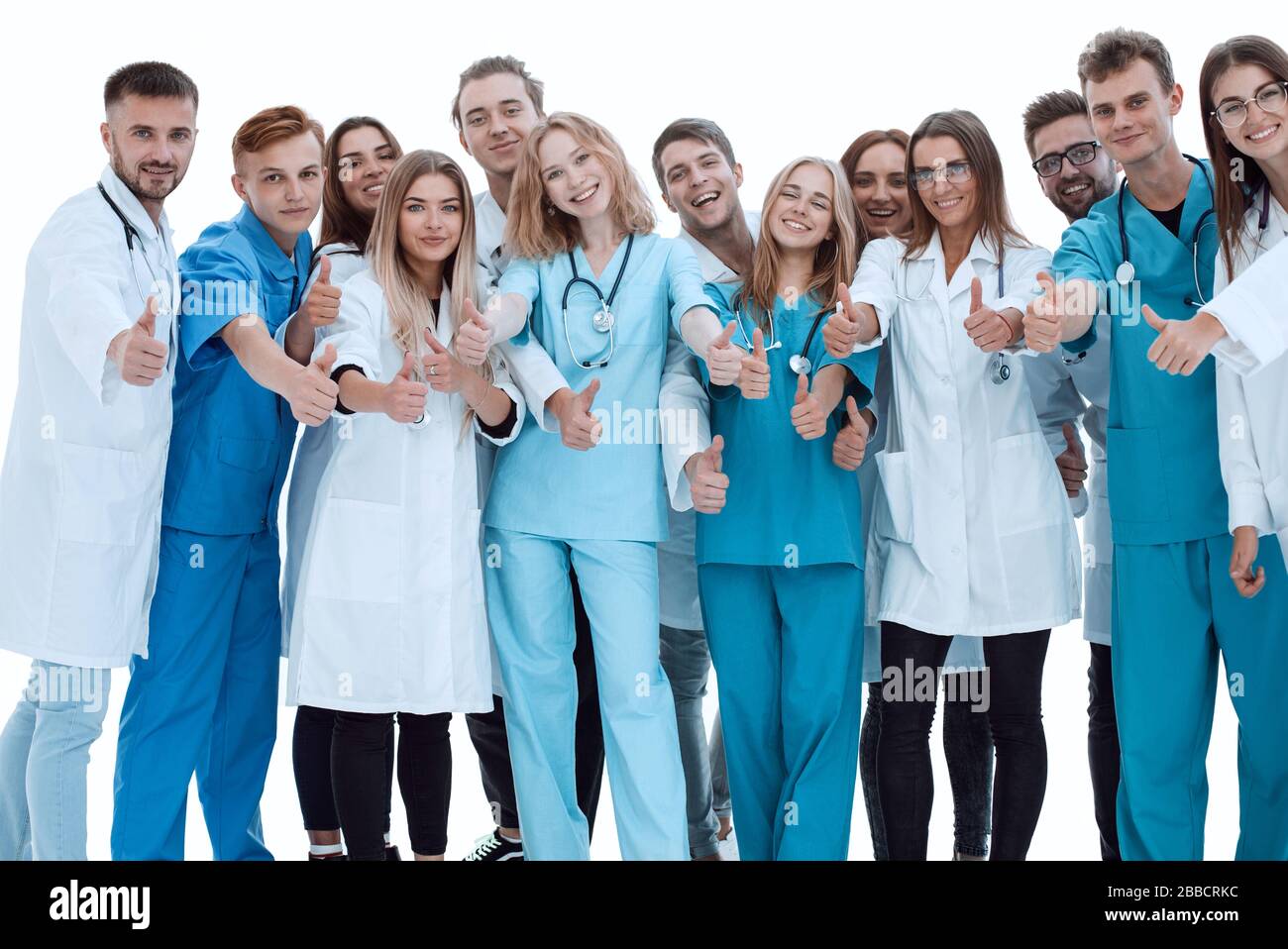 top view. a group of smiling doctors pointing at you Stock Photo - Alamy