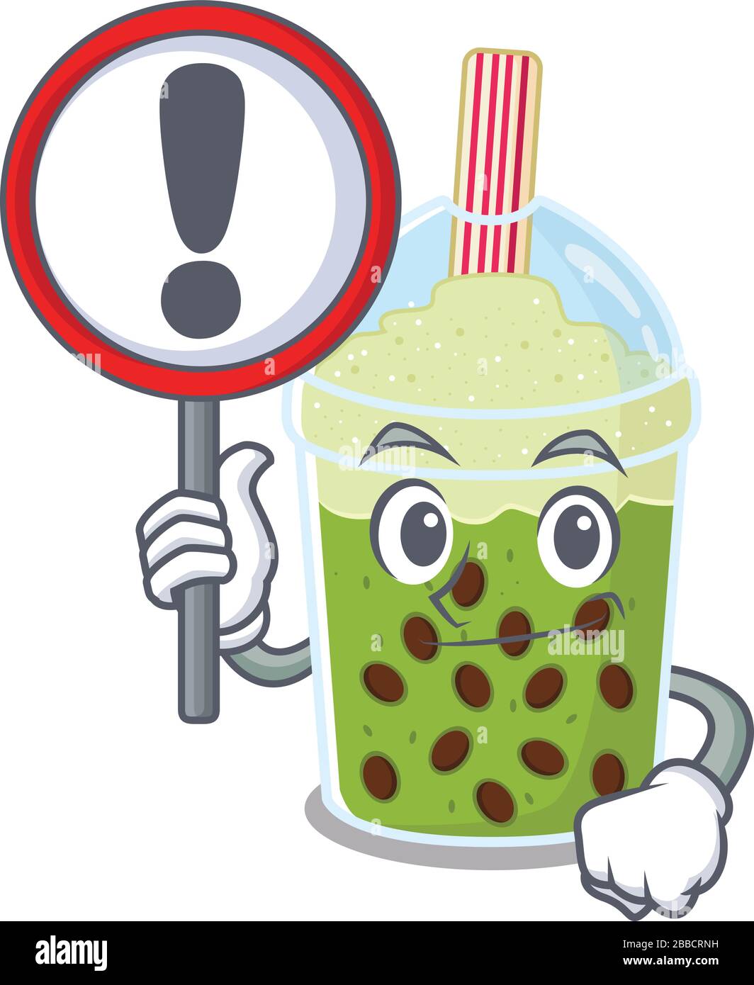 Cheerful cartoon style of matcha bubble tea holding a sign Stock Vector ...