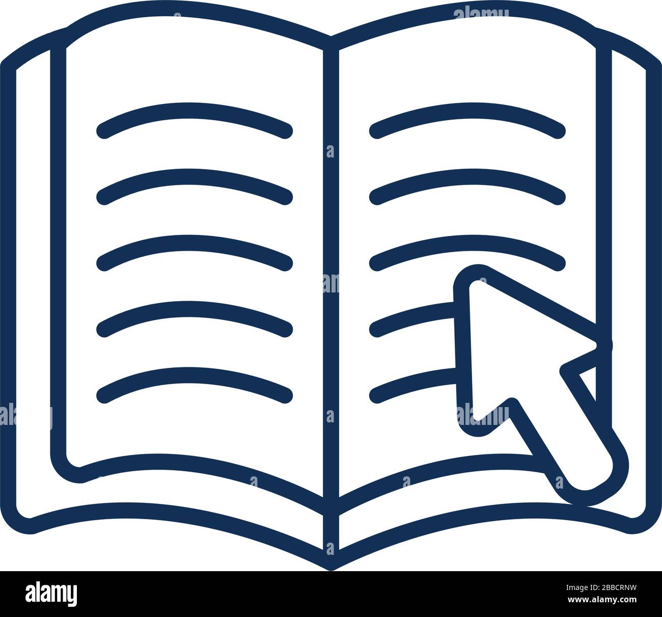 education online concept, academic book with cursor icon over white ...