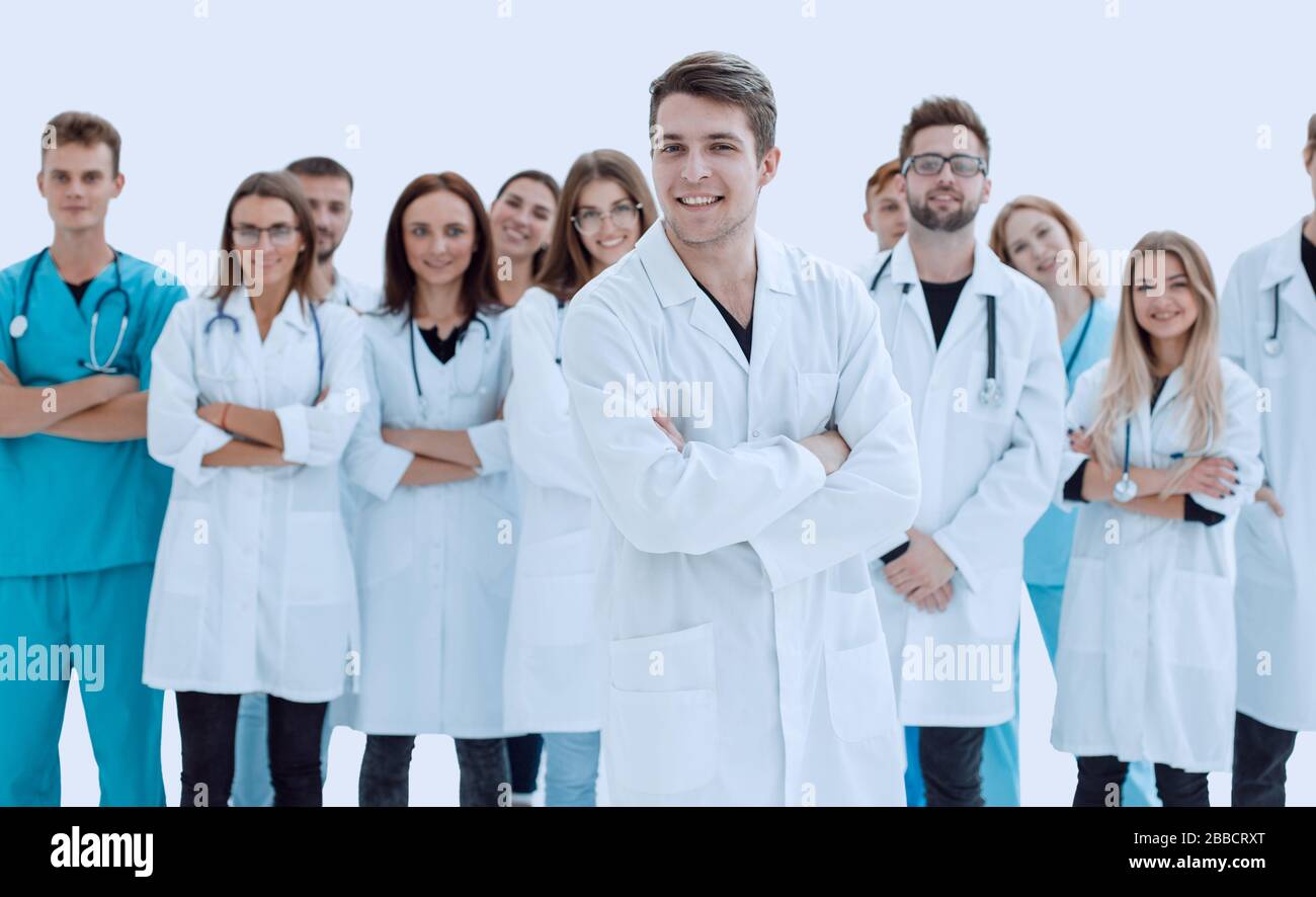top view. a group of smiling doctors pointing at you Stock Photo - Alamy