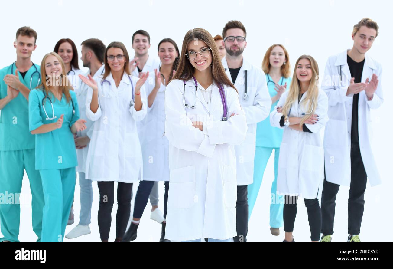 top view. a group of smiling doctors pointing at you Stock Photo - Alamy