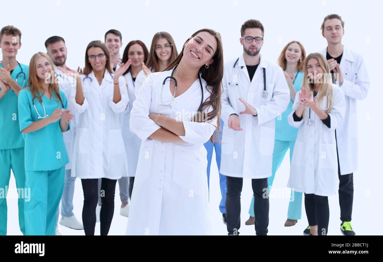 top view. a group of smiling doctors pointing at you Stock Photo - Alamy