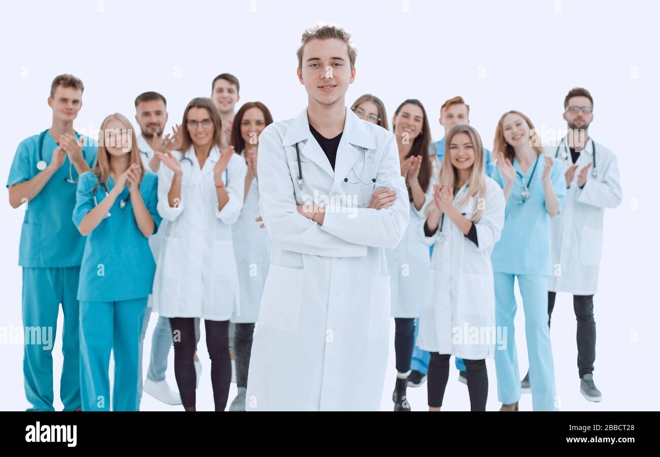 top view. a group of smiling doctors pointing at you Stock Photo - Alamy