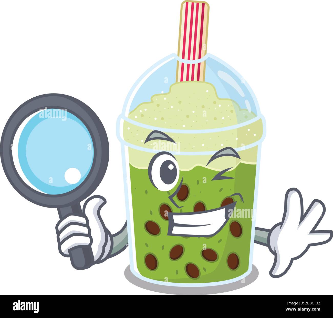 Matcha bubble tea in Smart Detective picture character design Stock ...