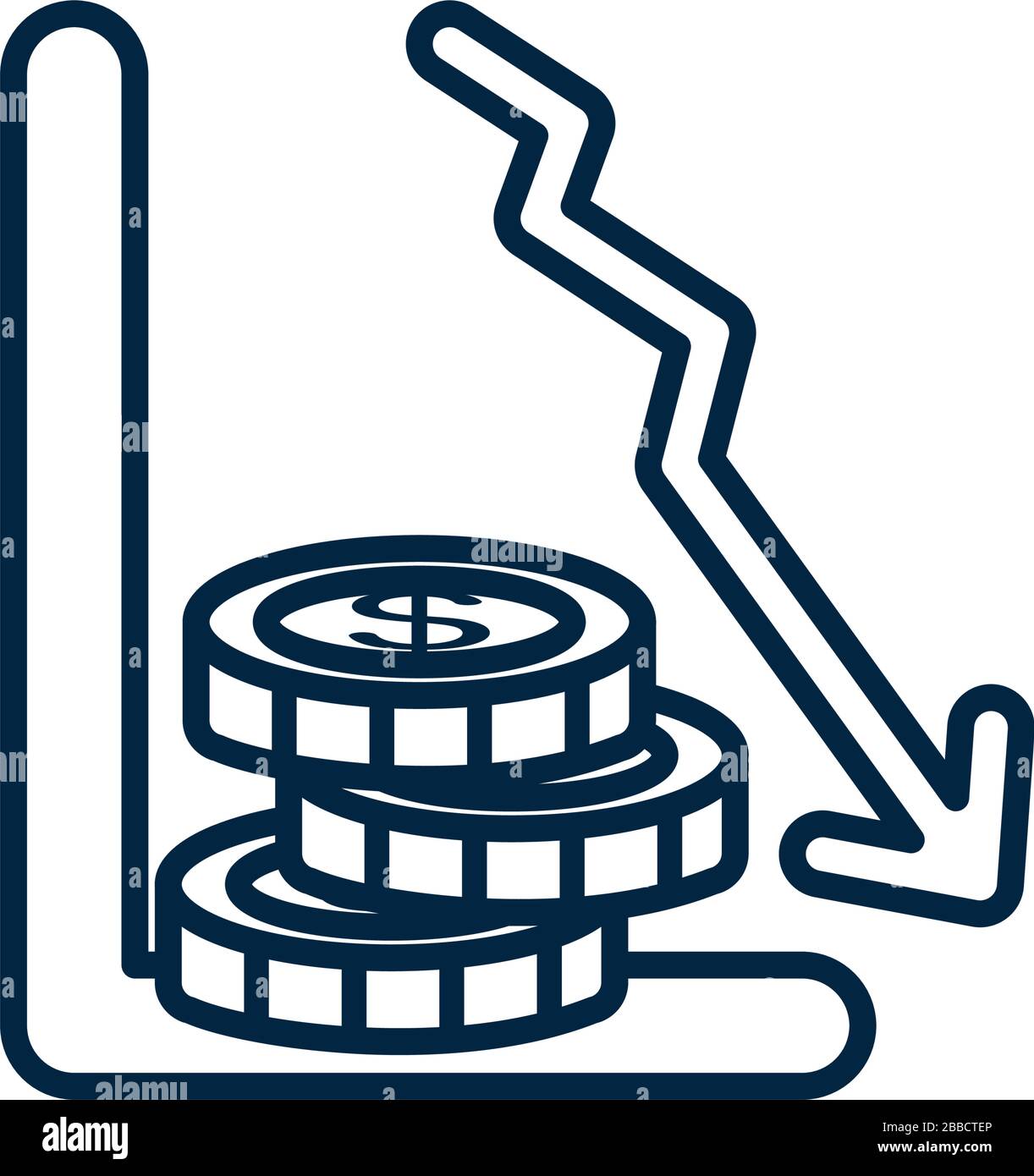 graphic chart with financial arrow down and money coins icon over white ...