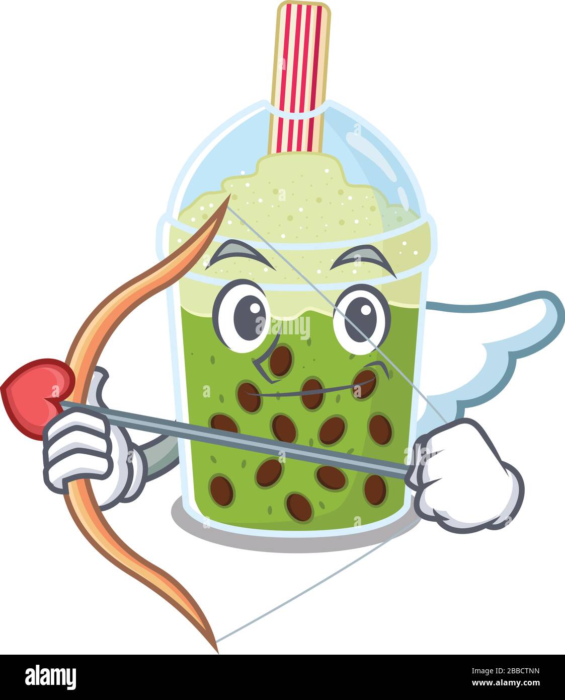 Romantic picture of matcha bubble tea Cupid cartoon character with ...