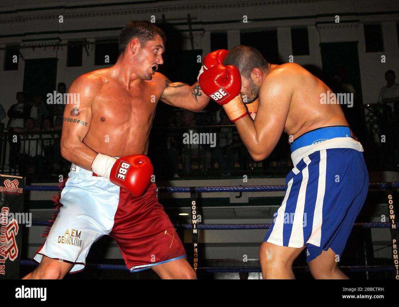 Tony Conquest (claret/blue shorts) defeats Tayar Mehmed in a ...