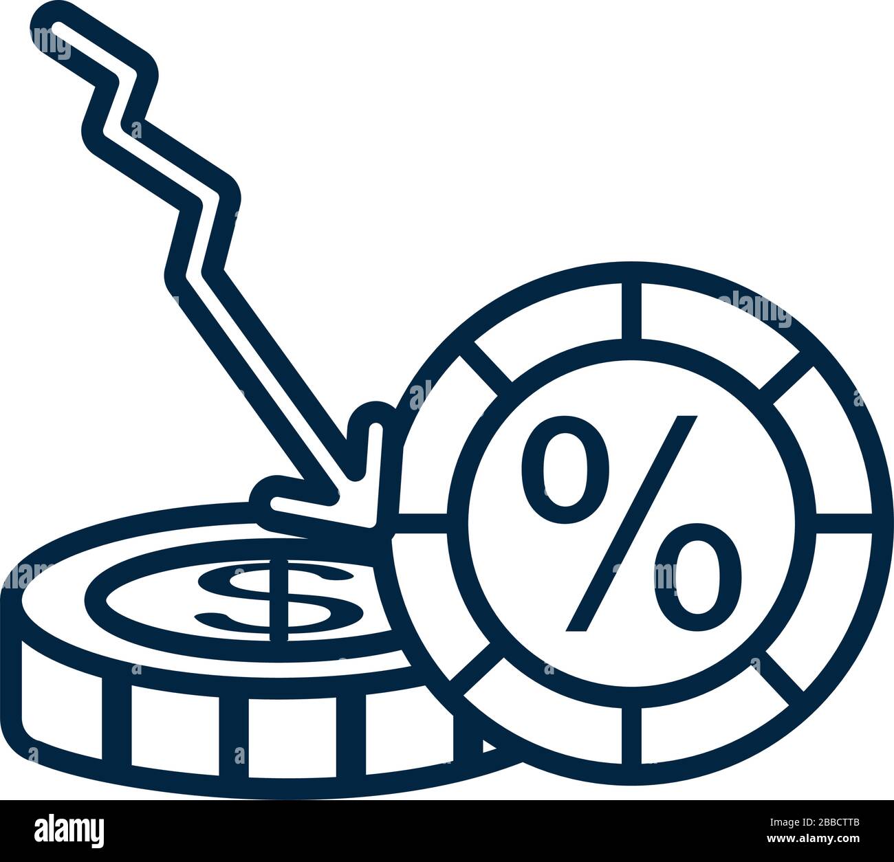 stock market concept, descending financial arrow and money coins icon ...