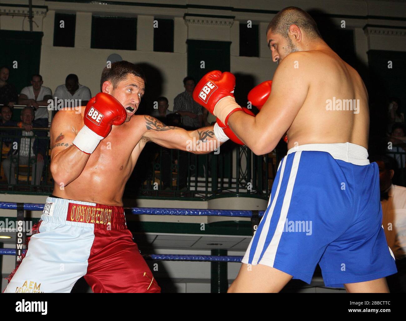 Tony Conquest (claret/blue shorts) defeats Tayar Mehmed in a ...