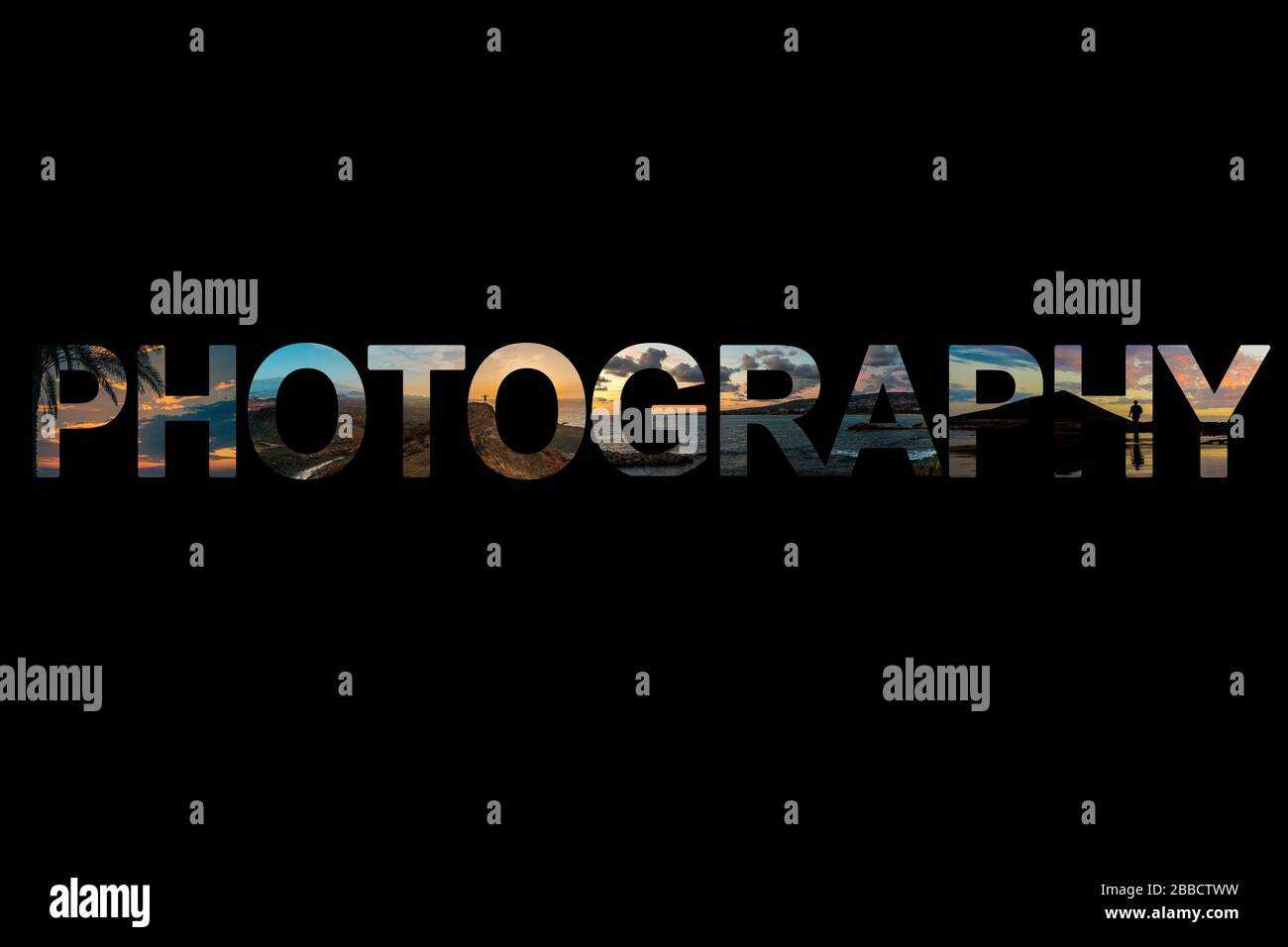 The word photography with photos inside each letter Stock Photo - Alamy