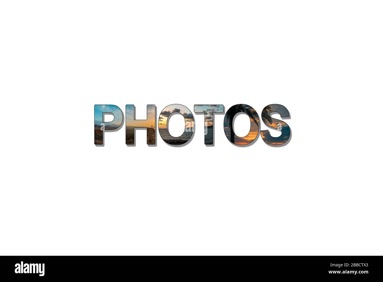The word PHOTOS with photos inside each letter Stock Photo - Alamy