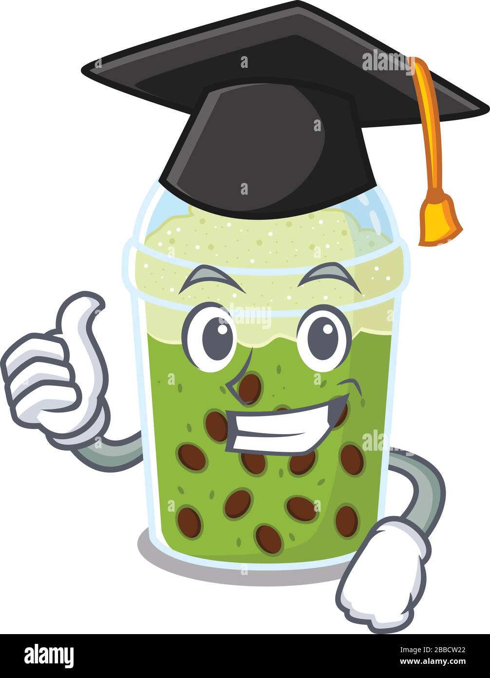 A picture of matcha bubble tea with black hat for graduation ceremony ...