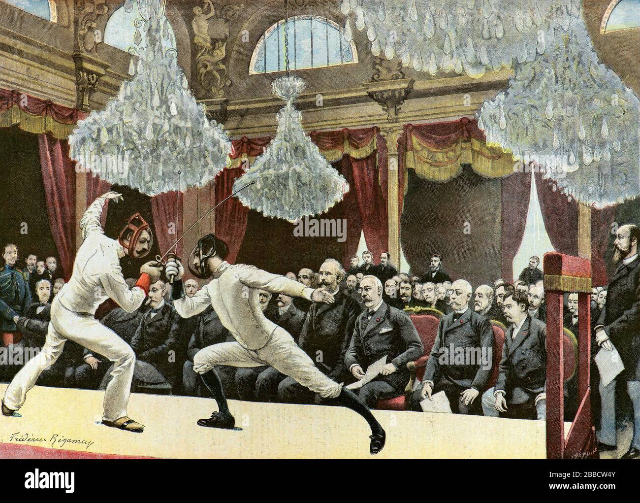 Engraving - A fencing demonstration at the Palais de l elysee in the ...
