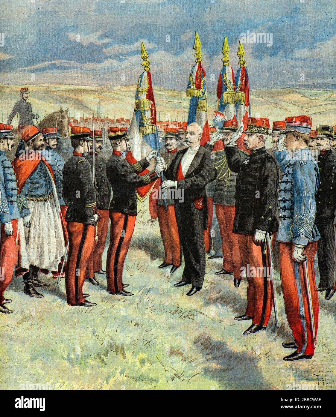 Engraving - The President of the French Republic Felix Faure hands over ...