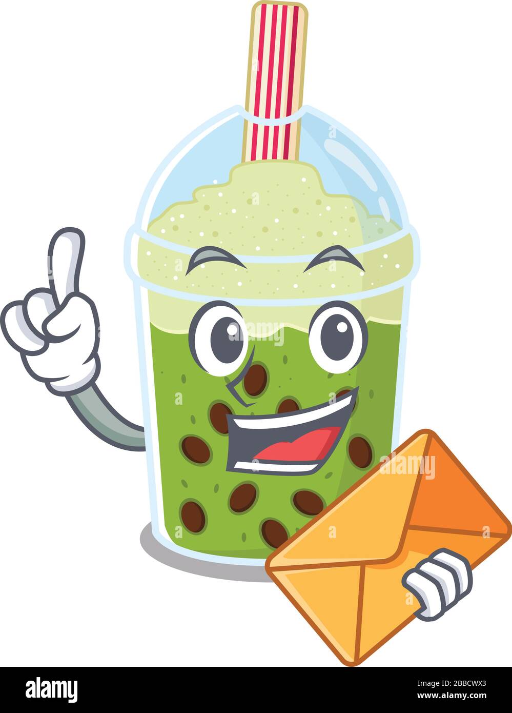 Cute face matcha bubble tea mascot design with envelope Stock Vector ...