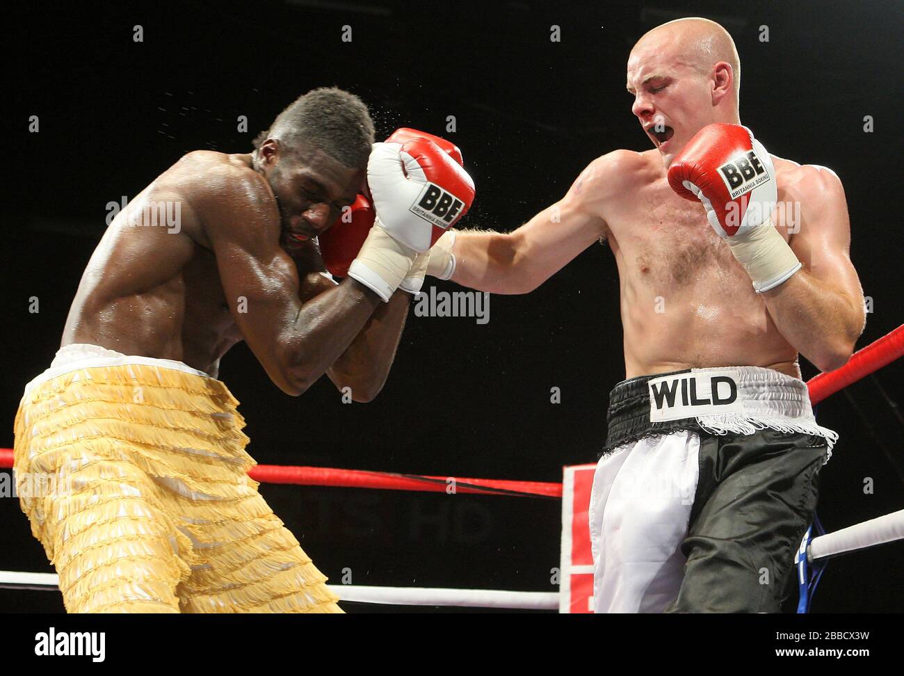 Menay Edwards (gold shorts) defeats Carl Wild in a Light-Heavyweight ...