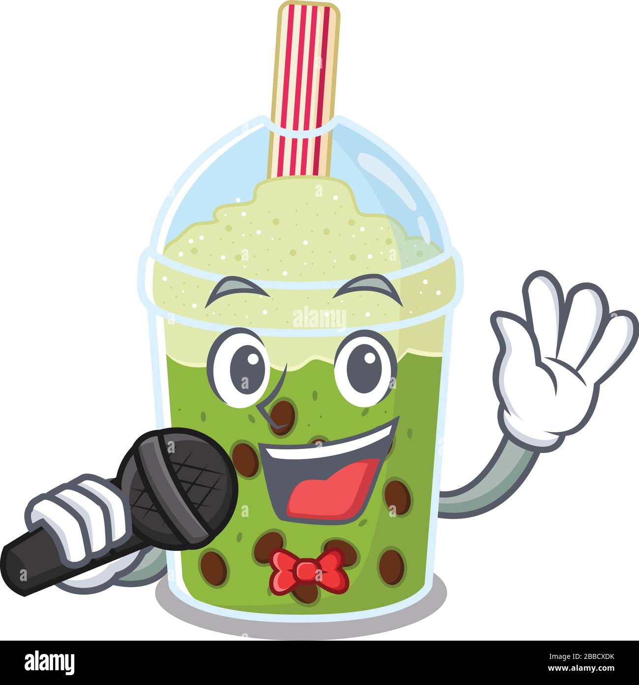 Cute matcha bubble tea sings a song with a microphone Stock Vector ...