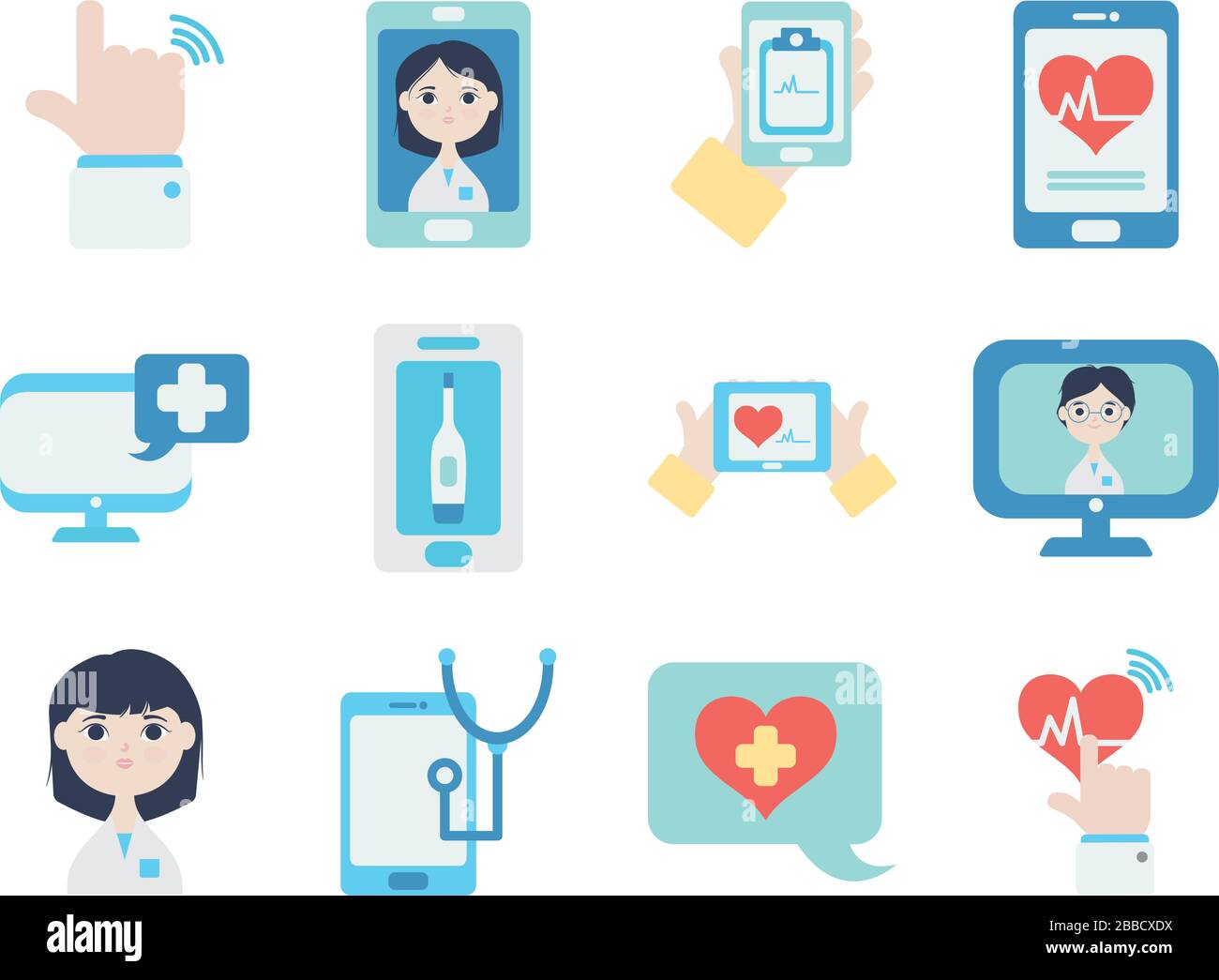 computers and doctor online icon set over white background, flat style ...