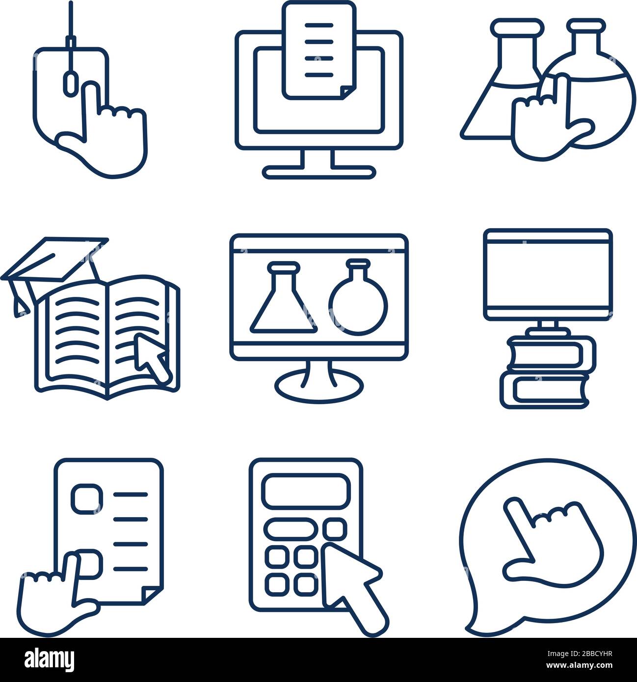 technology devices and education online icon set over white background ...