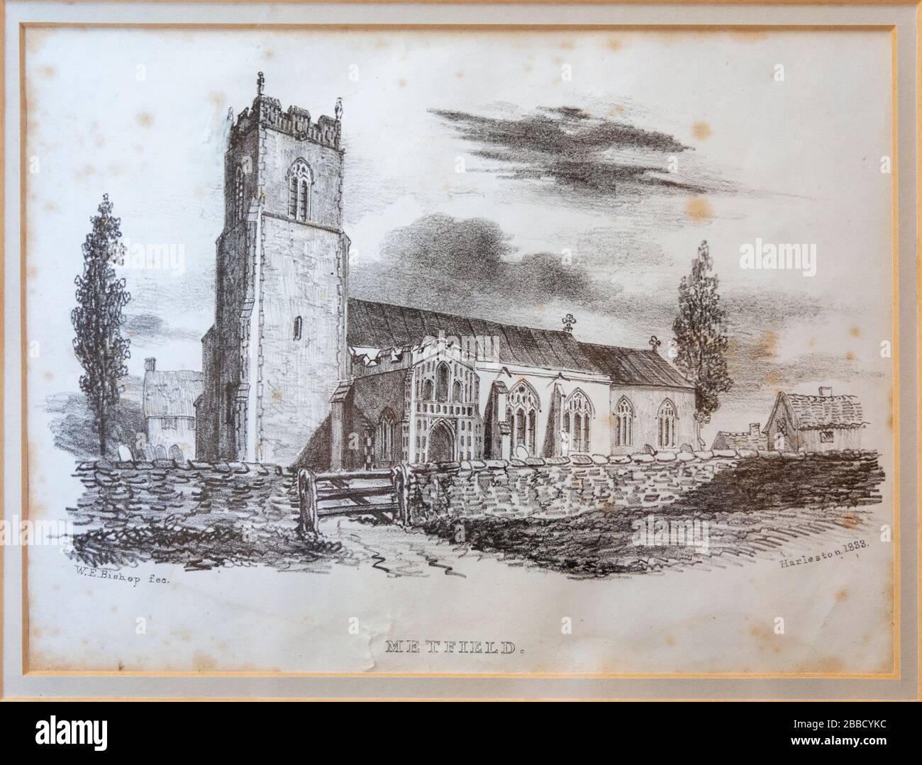 Nineteenth century picture engraving print of church at Metfield ...
