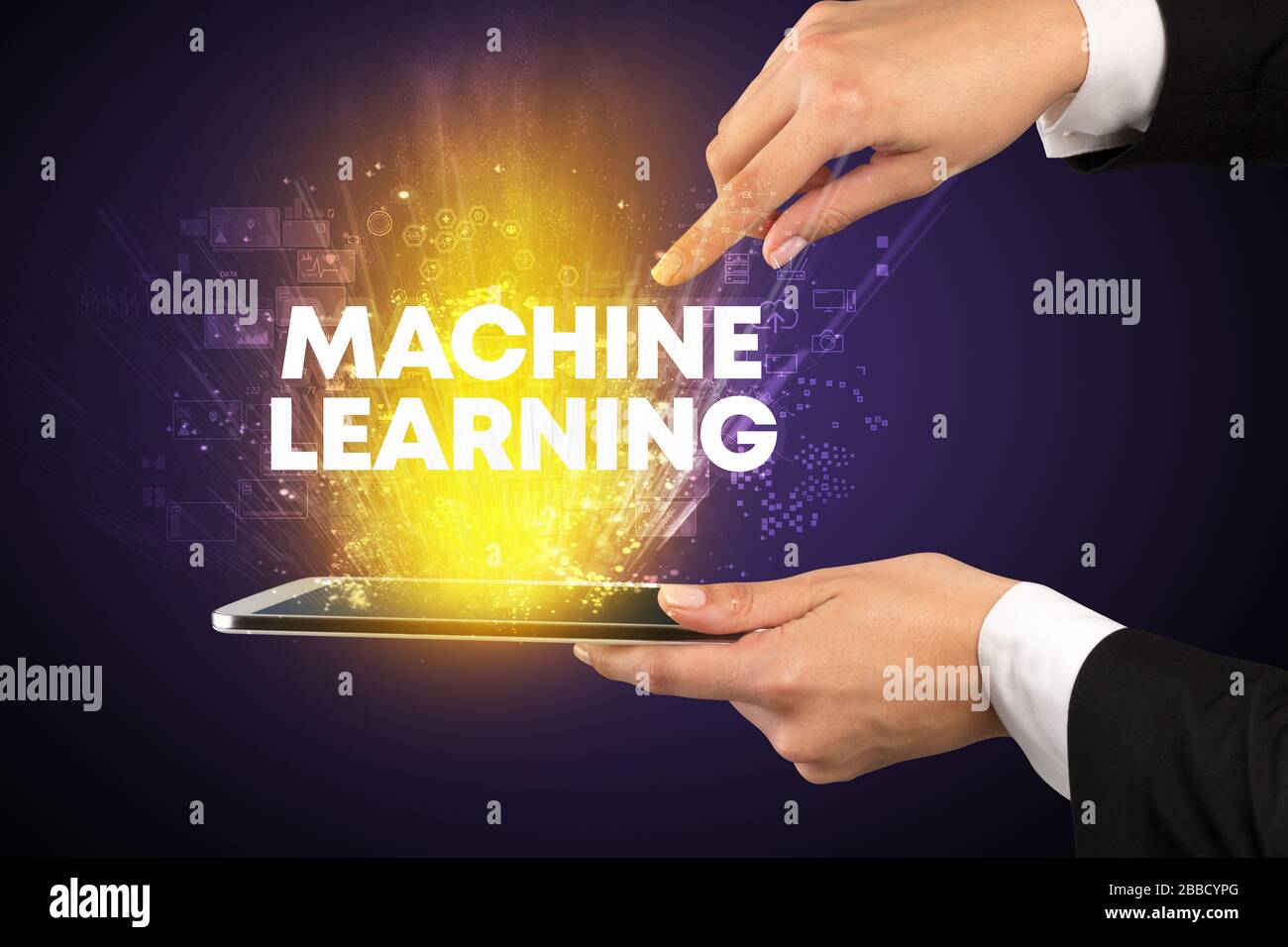 Close-up of a touchscreen with MACHINE LEARNING inscription, innovative ...