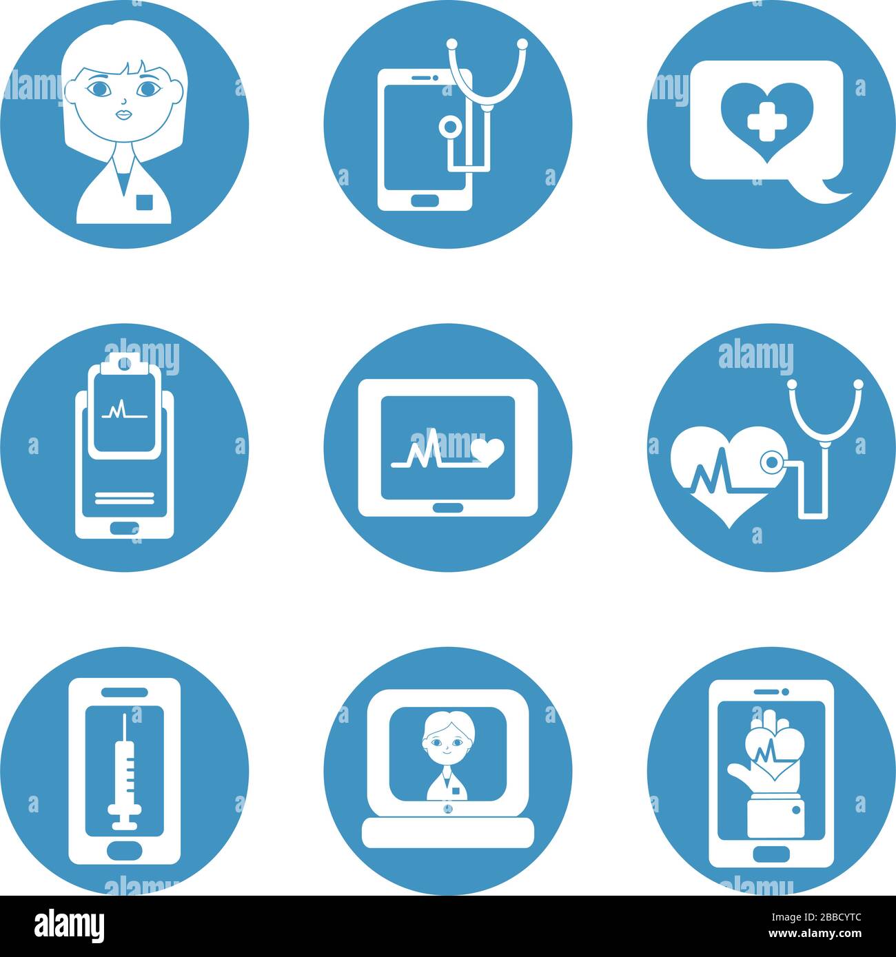 cardio hearts and doctor online icon set over white background, block ...