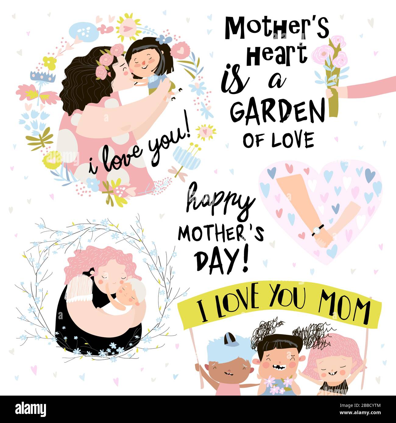 Set of cute illustrations for Mothers Day in cartoon style Stock Vector ...