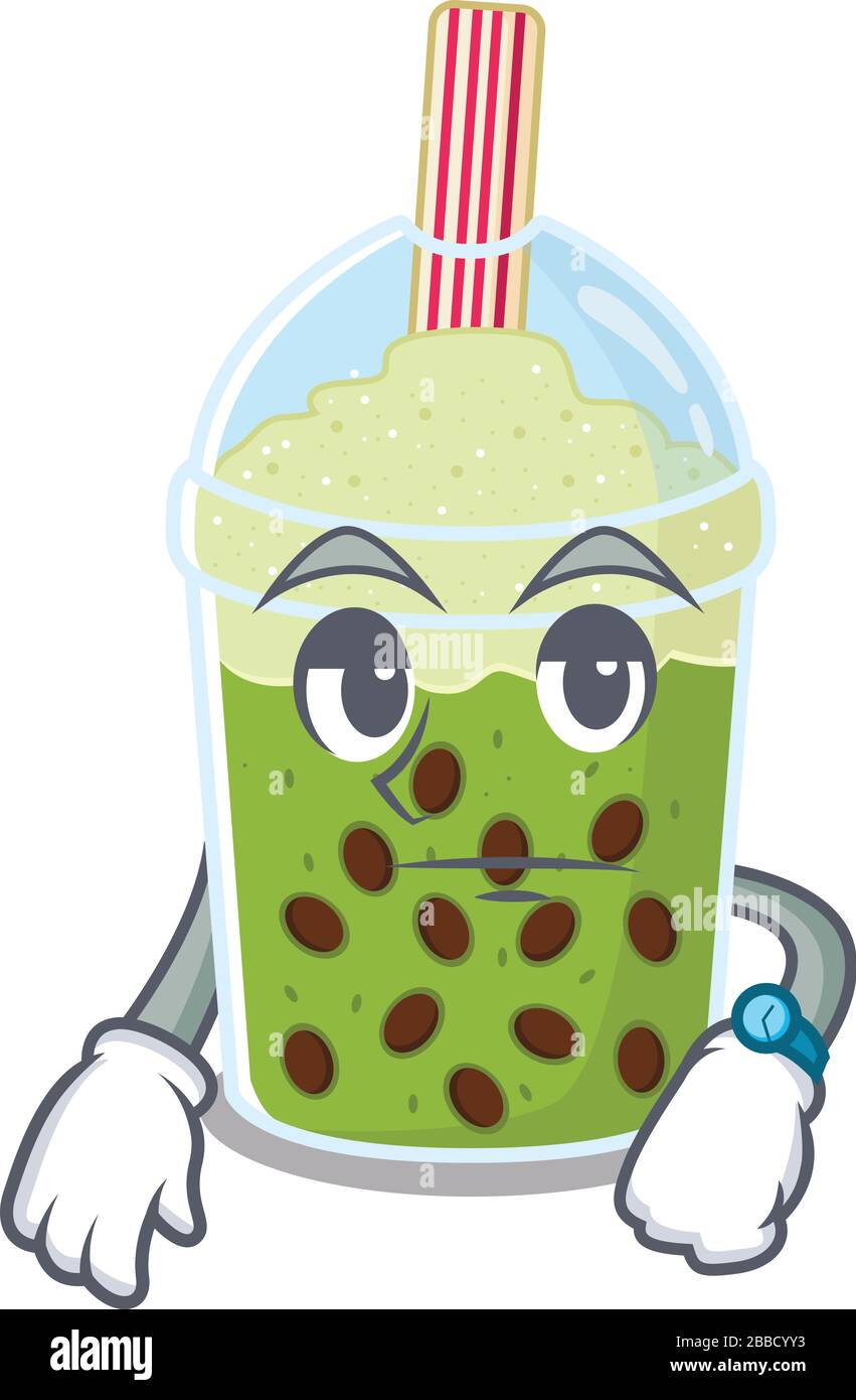 Matcha bubble tea on waiting gesture mascot design style Stock Vector ...
