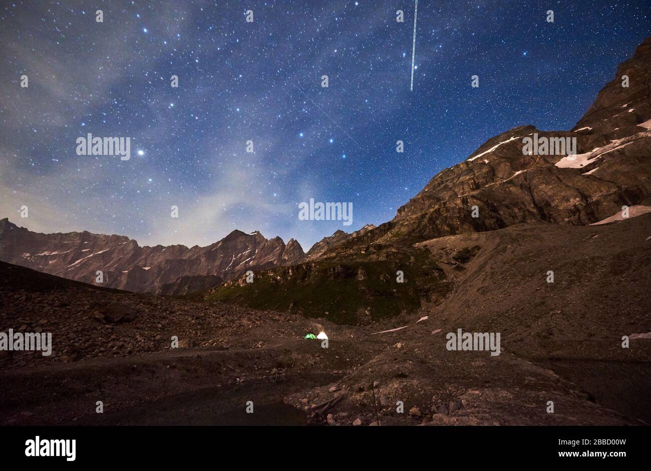 Magic scenery at night with blue sky and shining stars, beautiful ...