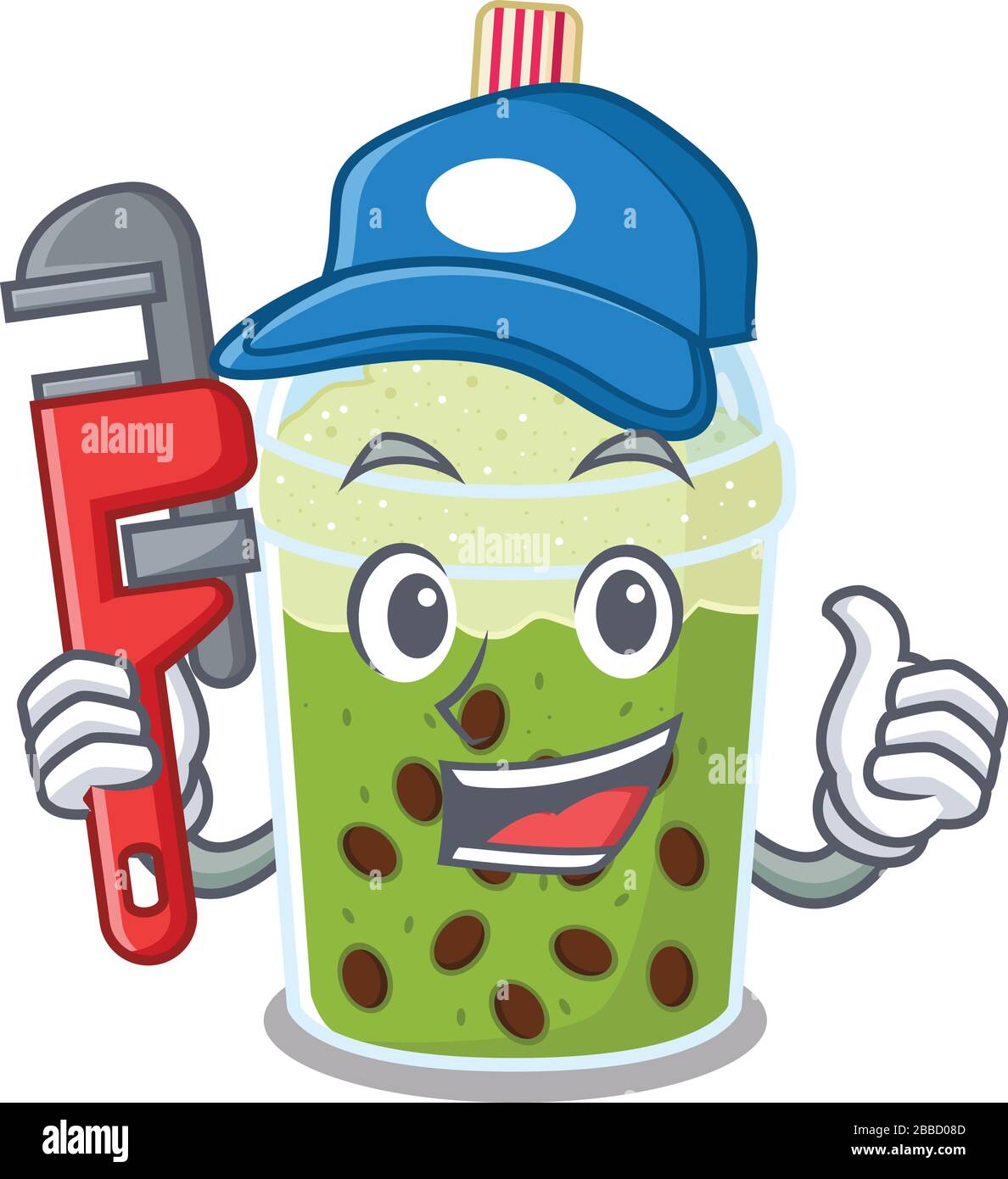 Smart Plumber matcha bubble tea on cartoon character design Stock ...