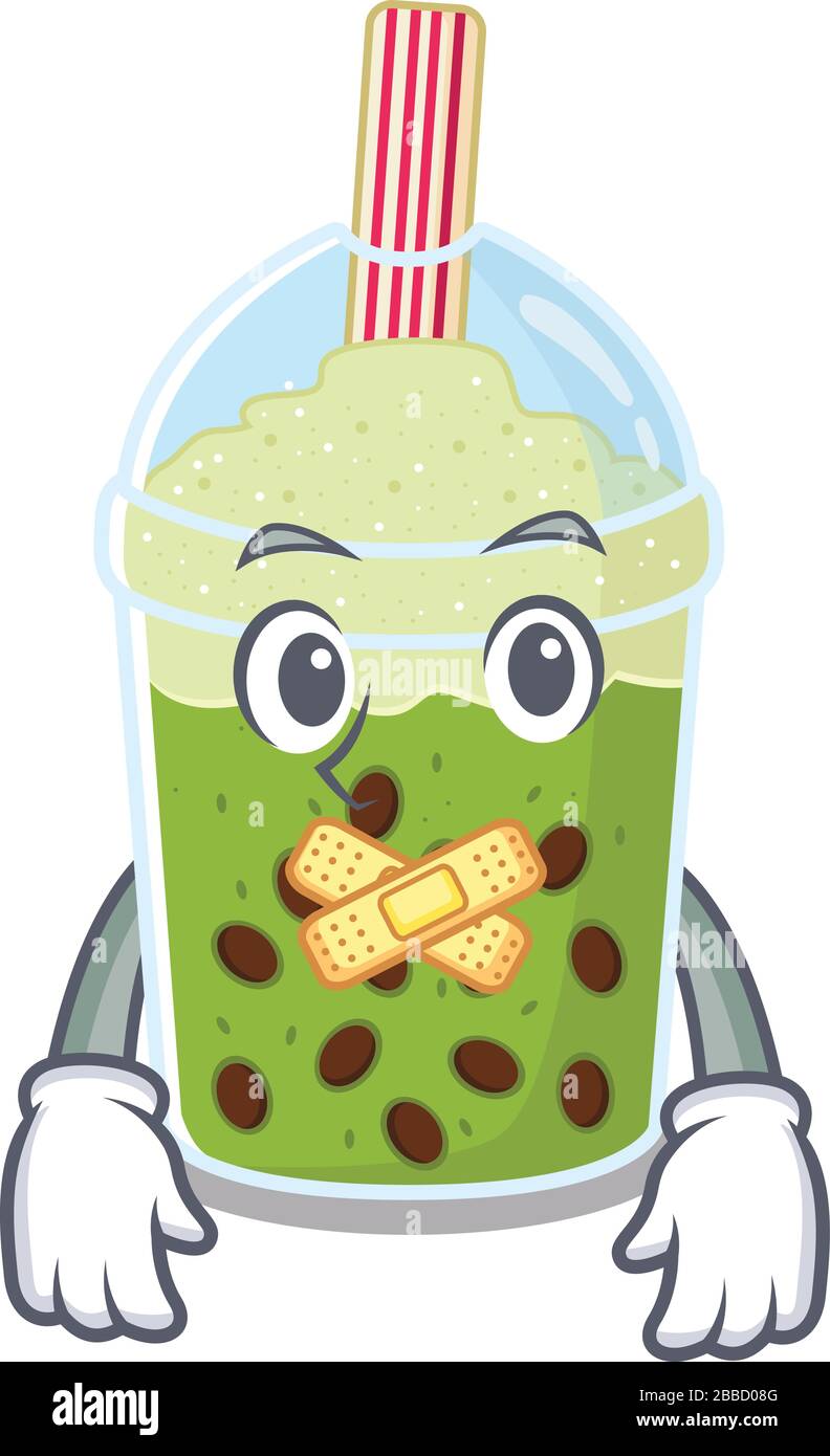 Matcha bubble tea mascot cartoon character design with silent gesture ...