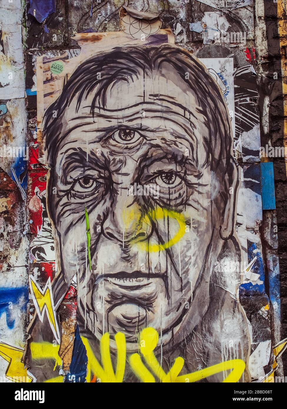 London beautiful street art, workart in Shoreditch, East London. Man ...