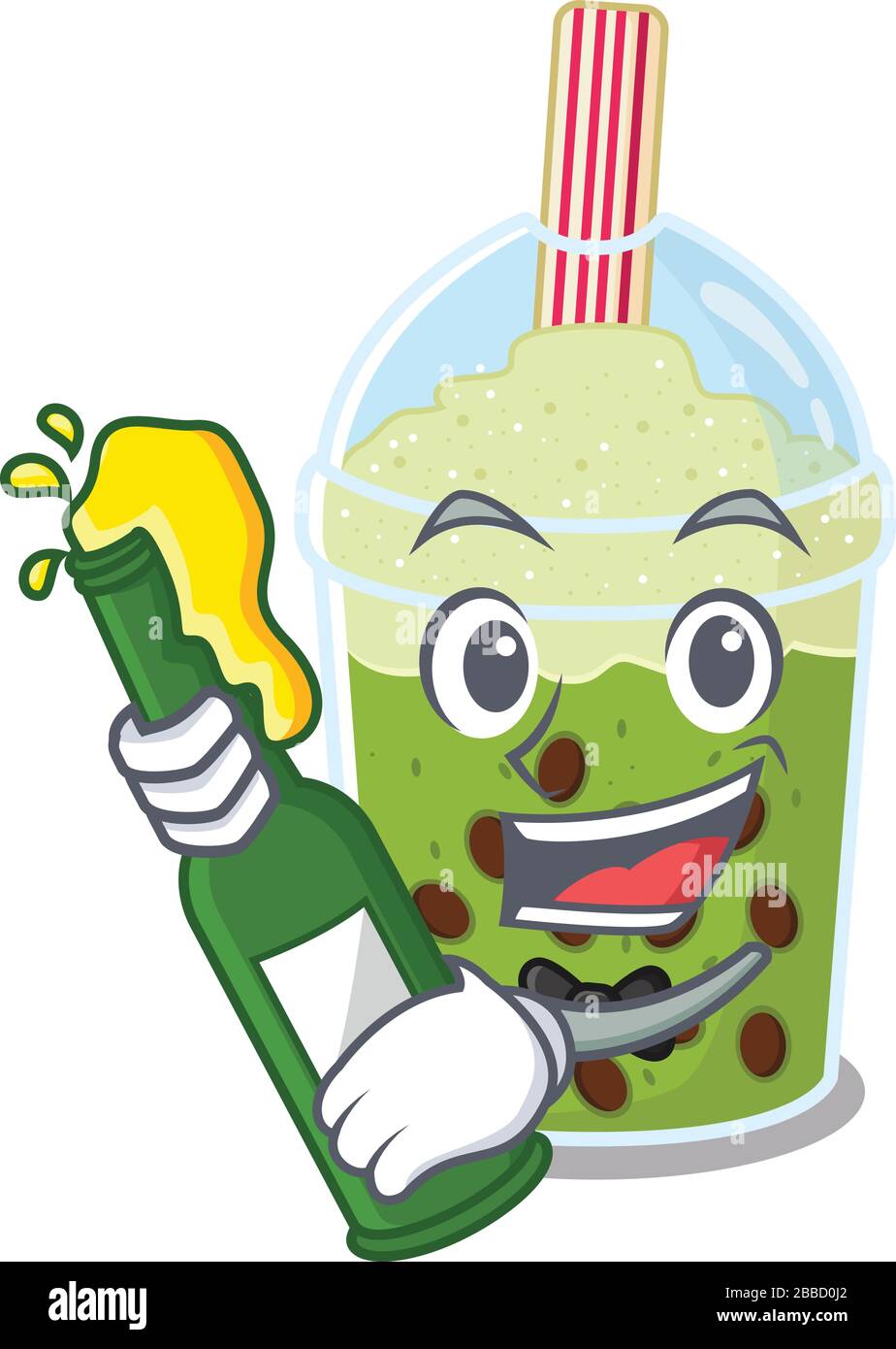matcha bubble tea with bottle of beer mascot cartoon style Stock Vector ...