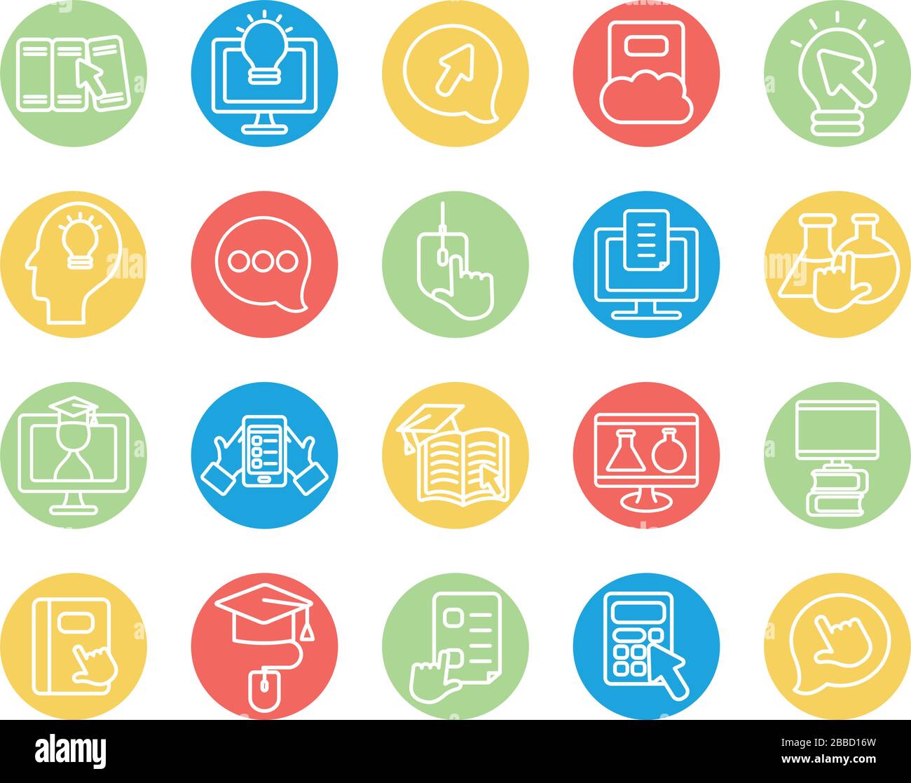 graduation caps and education online icon set over white background ...