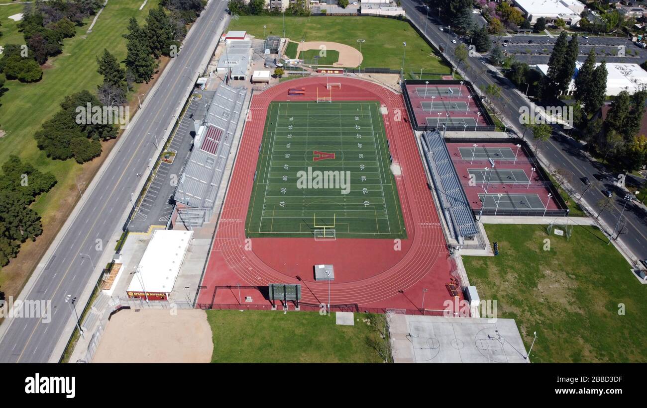 General overall aerial view of Salter Stadium at Arcadia High School ...
