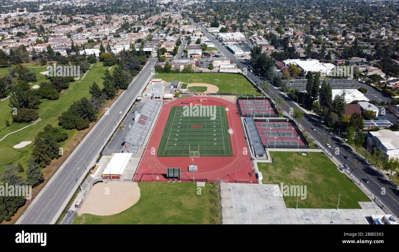 General overall aerial view of Salter Stadium at Arcadia High School ...