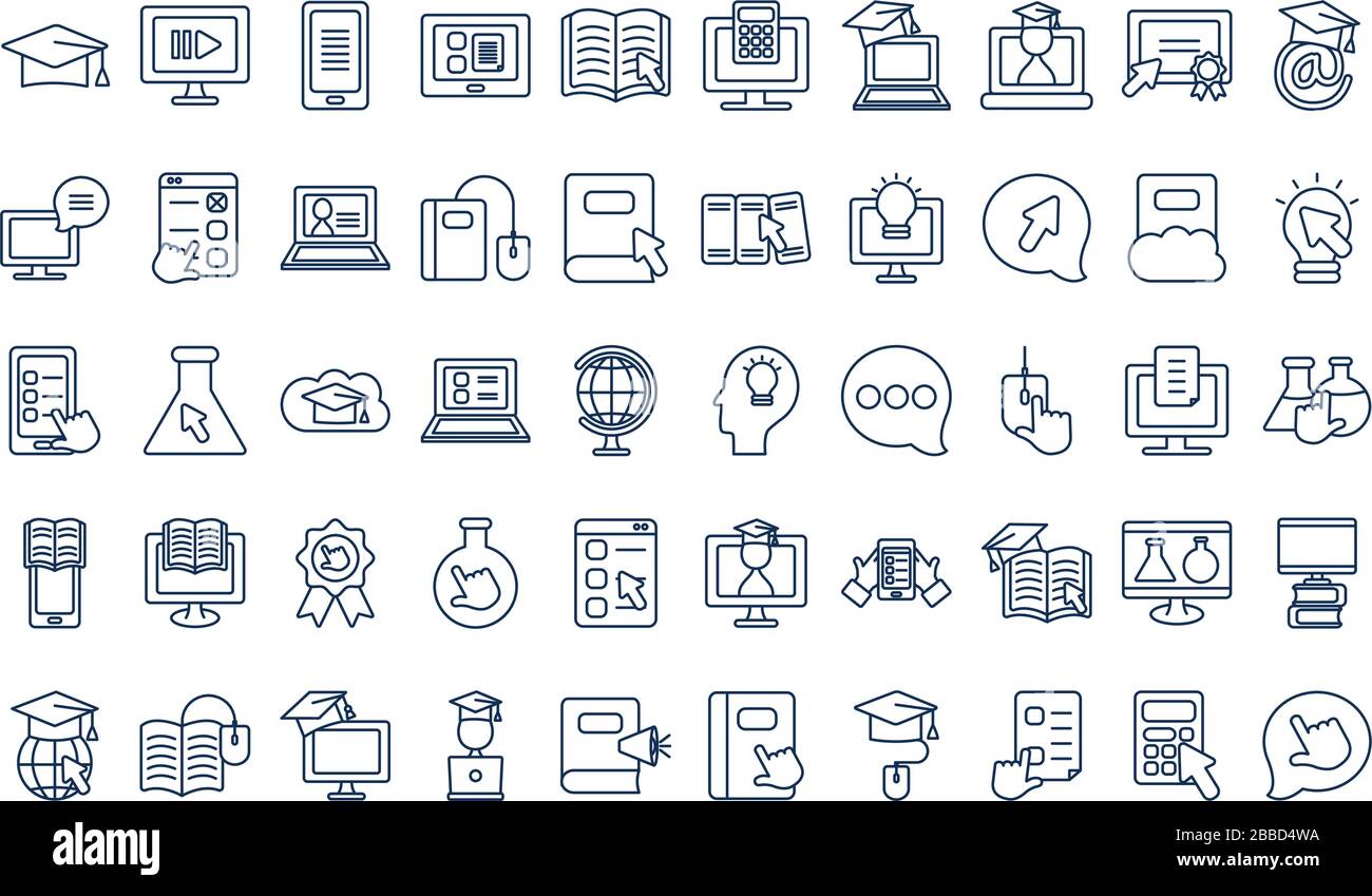 academic and education online icon set over white background, line ...