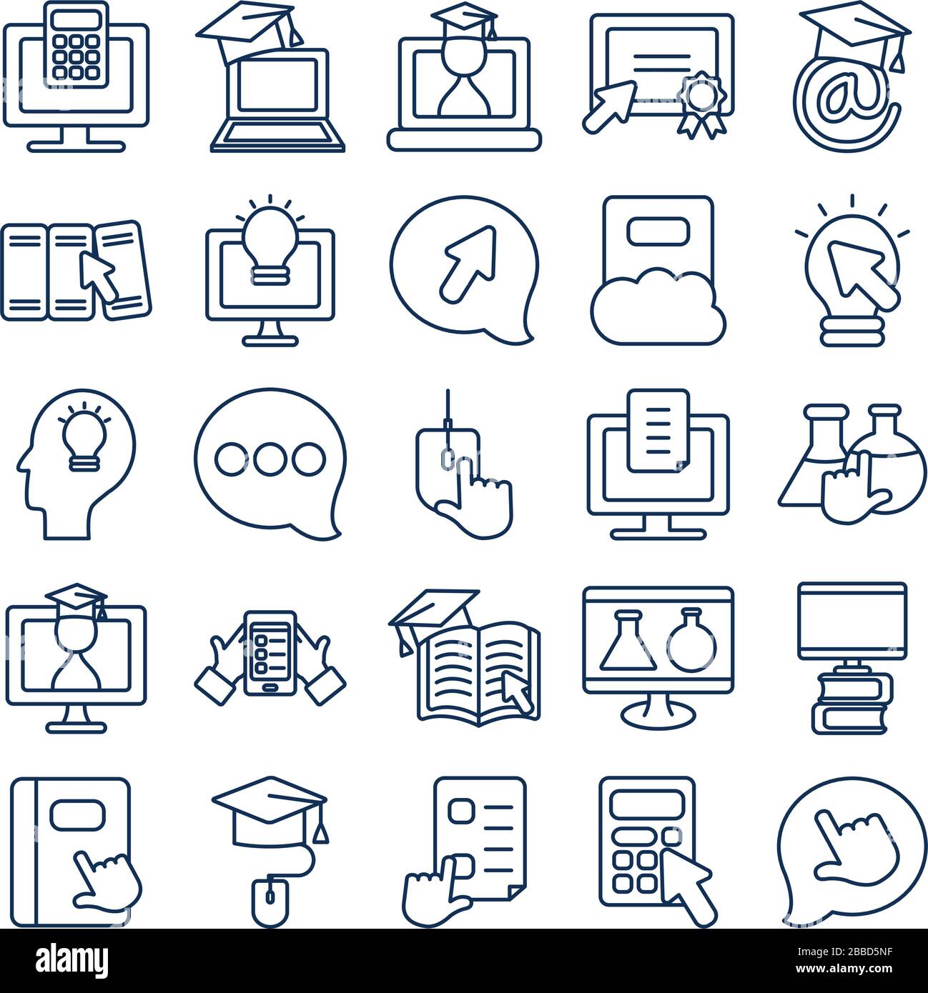 books and education online icon set over white background, line style ...