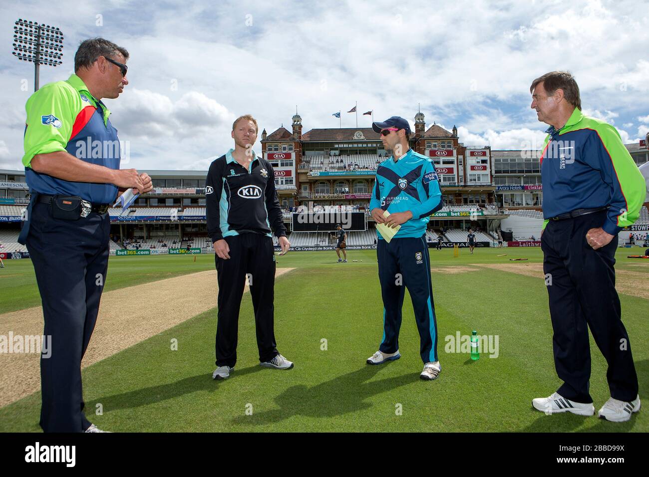 L-R: Umpire David Millns, Surrey's Gareth Batty, Scotland's Preston ...