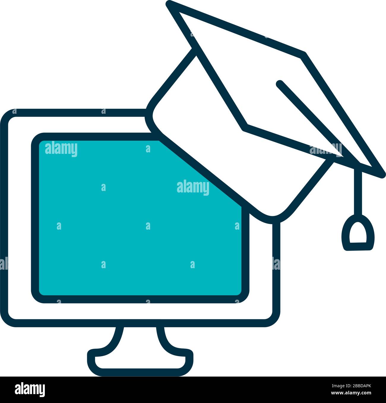 online education concept, computer with graduation cap icon over white ...