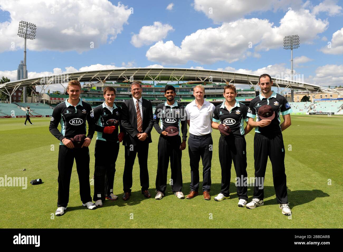 (Left to Right) Surrey's Jason Roy, Rory Burns, chief executive Richard ...