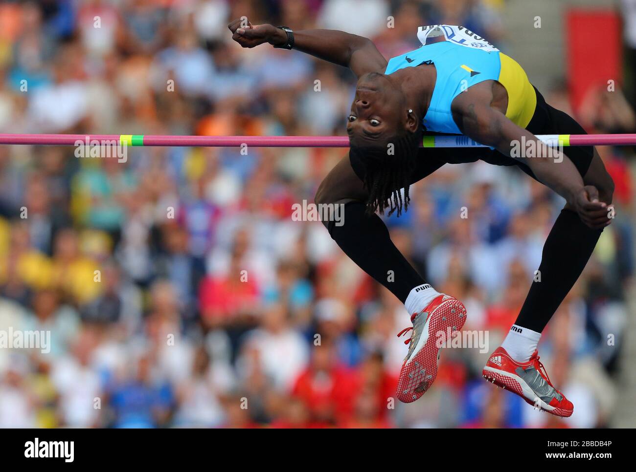 Bahama's Ryan Ingraham competes in the men's high jump final during day ...