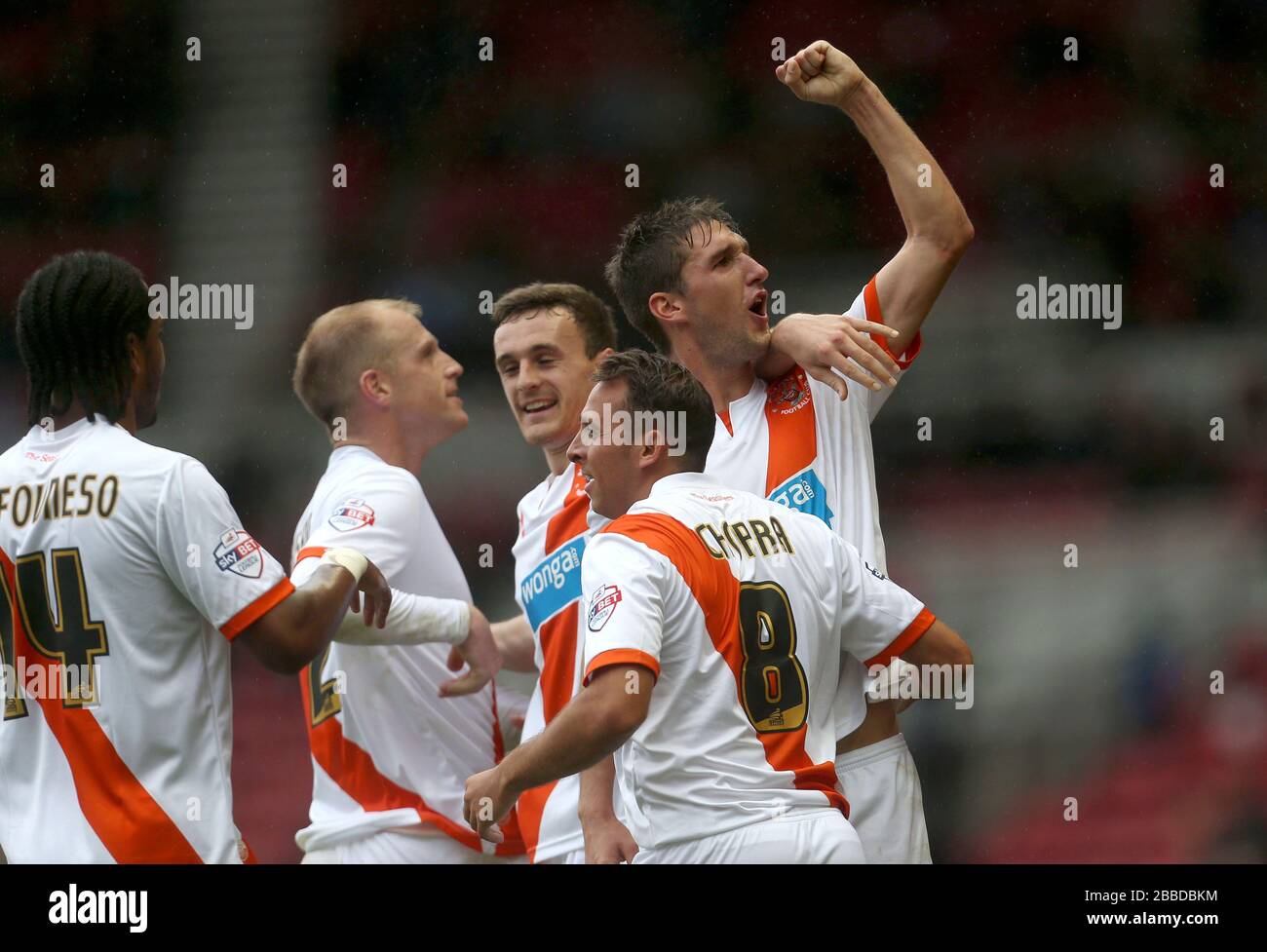 Blackpool's Chris Basham celebrates scoring during the match at the ...