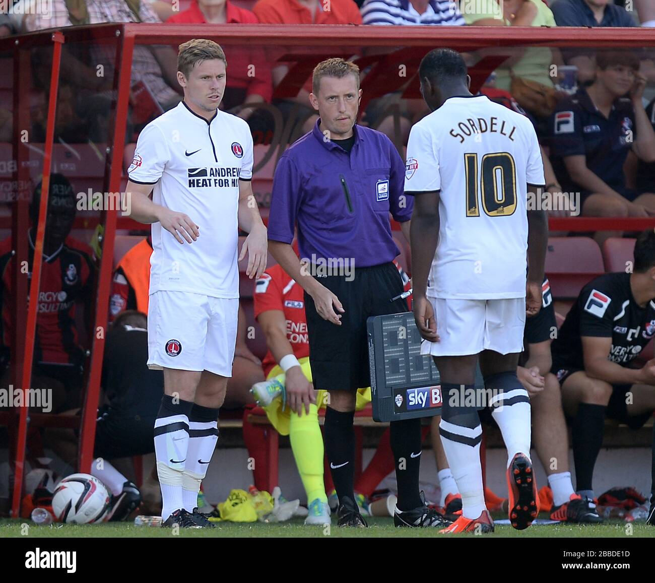 Charlton Athletic's Simon Church (left) replaces team-mate Marvin ...